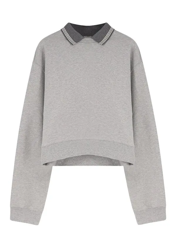 Miu Miu Melange Cotton Sweatshirt With Ribbed Crewneck - Multicolor