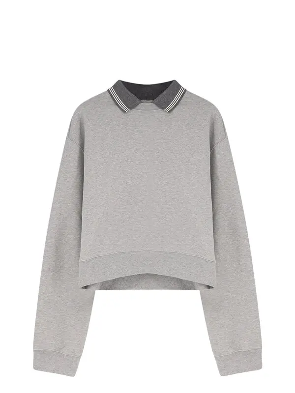 Miu Miu Melange Cotton Sweatshirt With Ribbed Crewneck - Multicolor