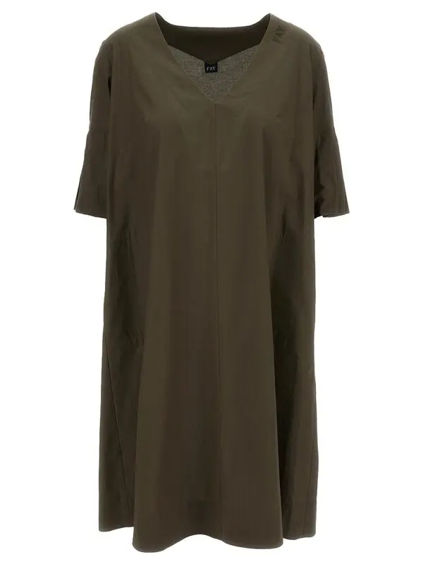 FAY V-neck Short Sleeve Cotton Dress With Pleated Details - Multicolor