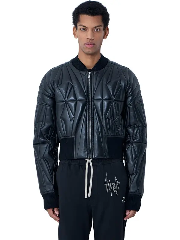 Moncler Geocamo Cropped Quilted Leather Bomber Jacket - Black