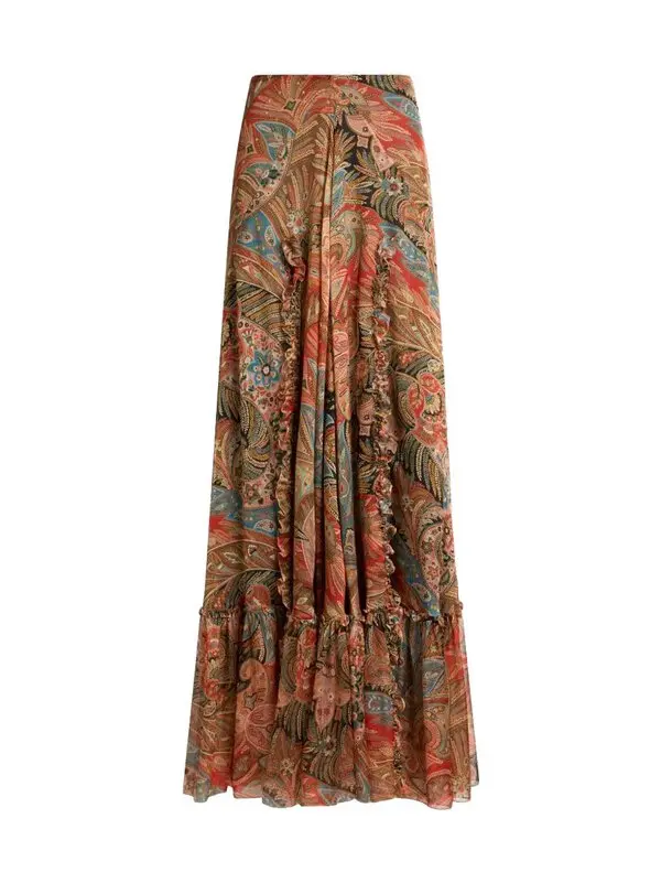 Etro Printed Silk Ruffled Long Skirt - Multicolor