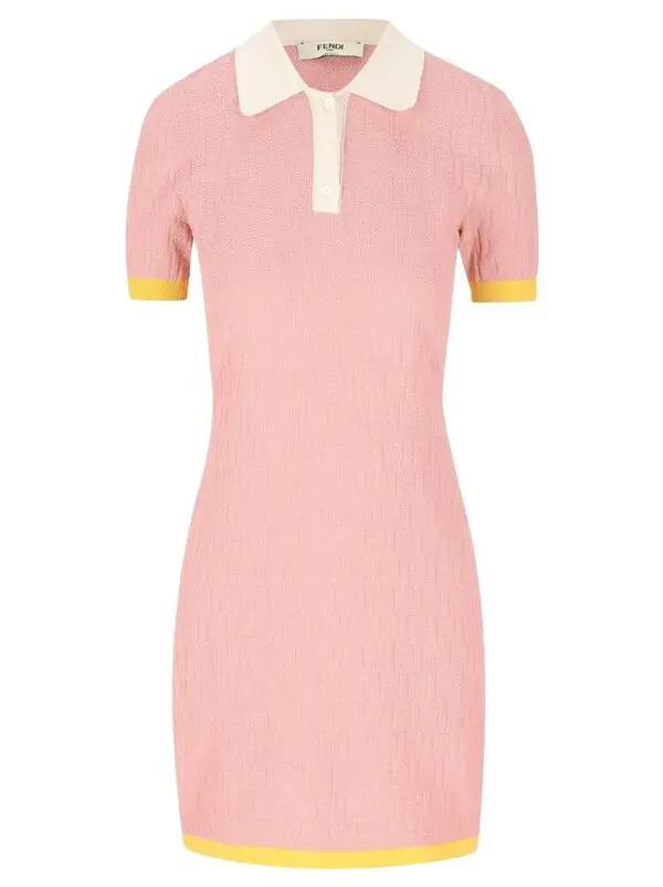 Fendi Short Sleeve Polo Dress With Logo Pattern - Multicolor