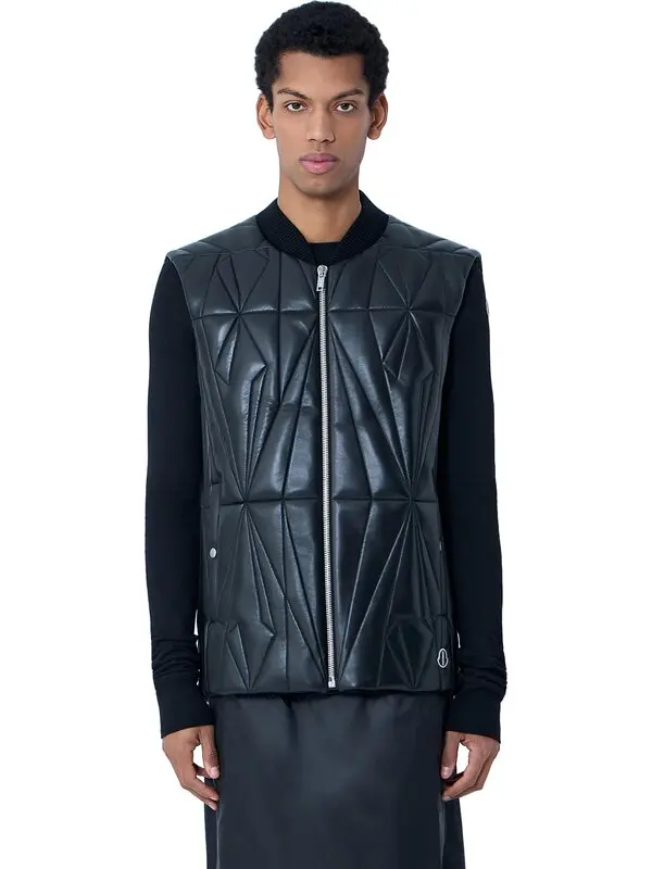 Moncler Rick Owens Geocamo Flight Leather Hooded Gilet - Black