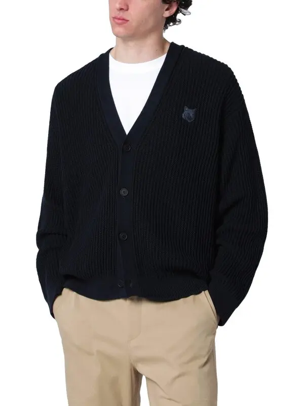Maison Kitsuné Maison Kitsun Navy Fox Head Cotton Cardigan - Blue