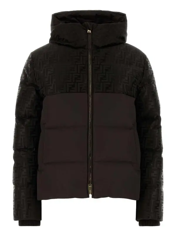 Fendi Dark Cotton Blend Down Jacket - Brown