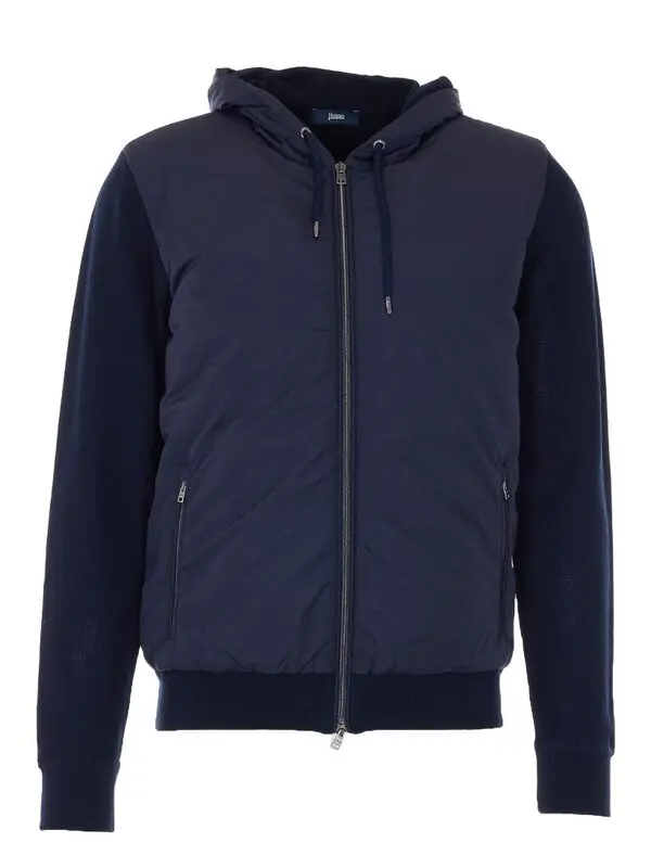Herno Nylon And Pique Knit Cardigan - Blue