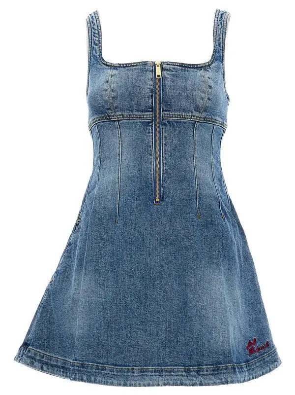 SELF-PORTRAIT Denim Mini Dress With Gold-tone Zip - Multicolor