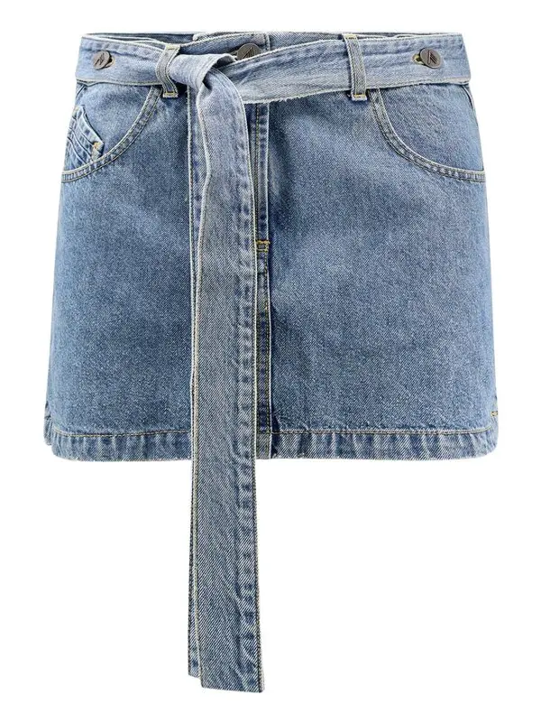 Attico Belted Denim Skirt - Blue