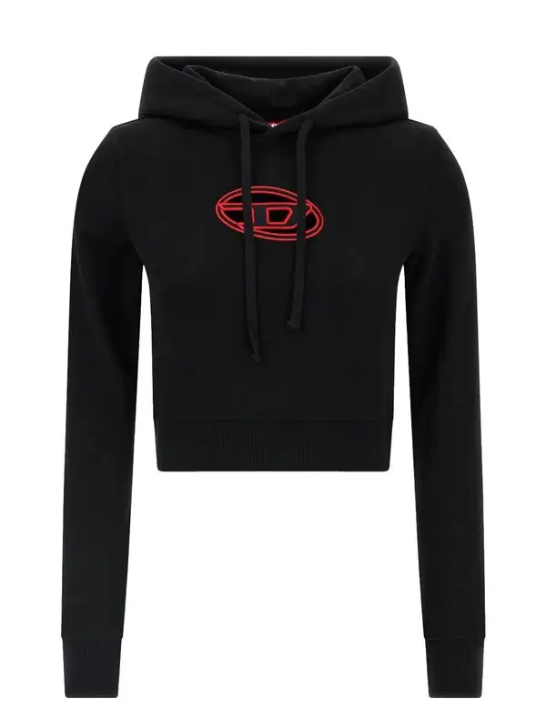 DIESEL® Embroidered Cropped Hooded Sweatshirt - Black