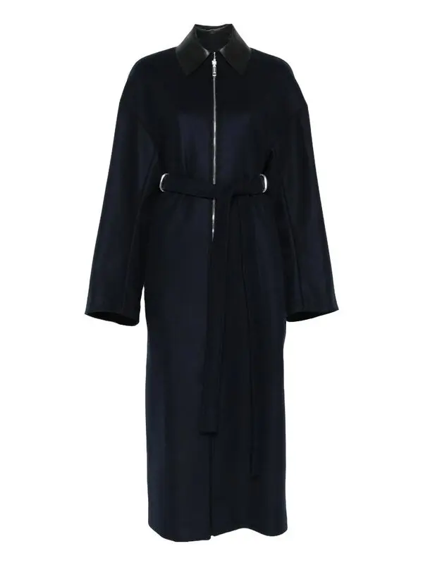 Sportmax Navy Blue Long Sleeve Zip-up Belted Coat - Black