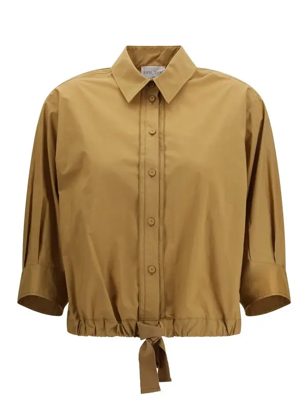 FORTE_FORTE Half-sleeve Shirt With Drawstring Hem - Yellow