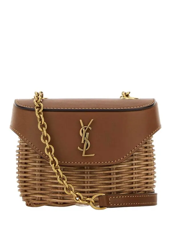Saint Laurent Two-tone Wicker And Leather Mini Box June Crossbody Bag - Multicolor