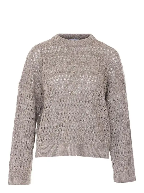 Brunello Cucinelli Long-sleeve Crew Neck Sequin-embellished Sweater - Cream