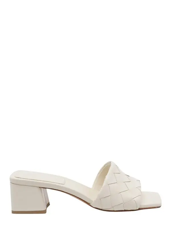 Bottega Veneta Woven Lamb Leather Open Toe Block Heel Sandals - White