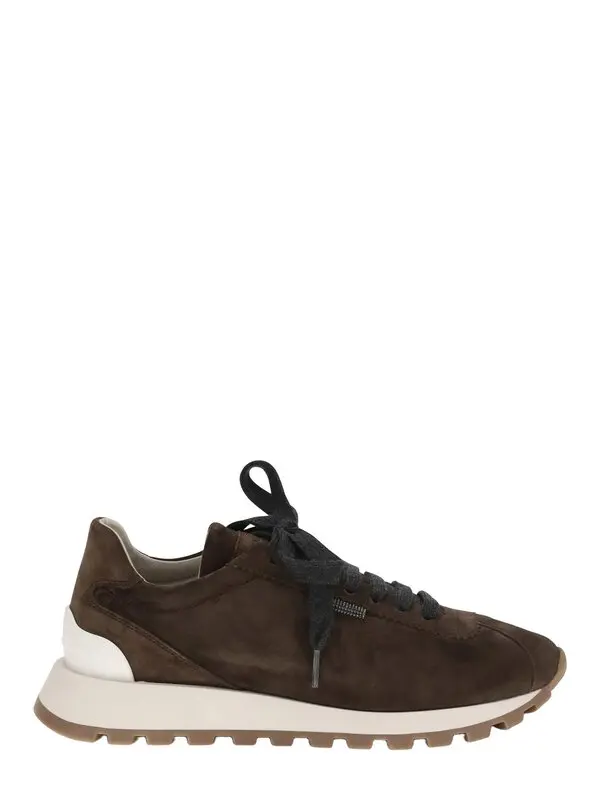 Brunello Cucinelli Suede Runner Sneakers With Monile Detail - Brown