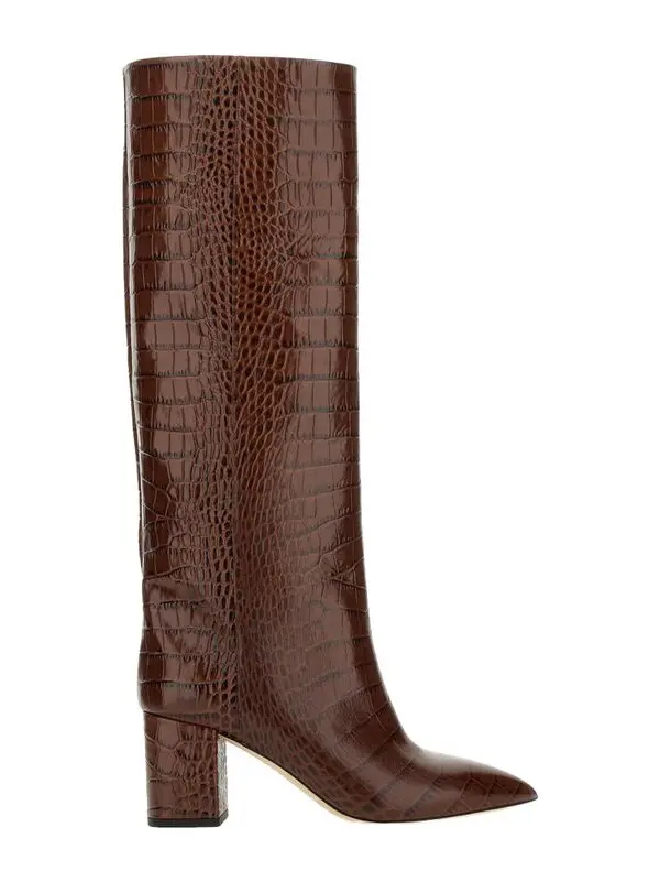 Paris Texas Anja Boot Croc Effect Knee High Boots - Brown