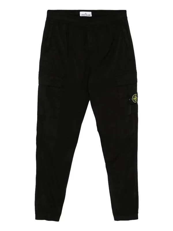 Stone Island Tapered Cargo Trousers With Drawstring Waist - Black