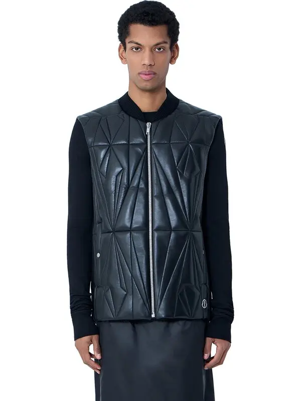 Moncler Geocamo Flight Leather Hooded Gilet - Black