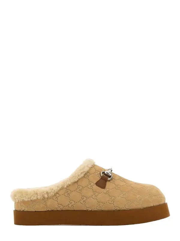 Gucci Beige Suede Monogram Slippers - Brown