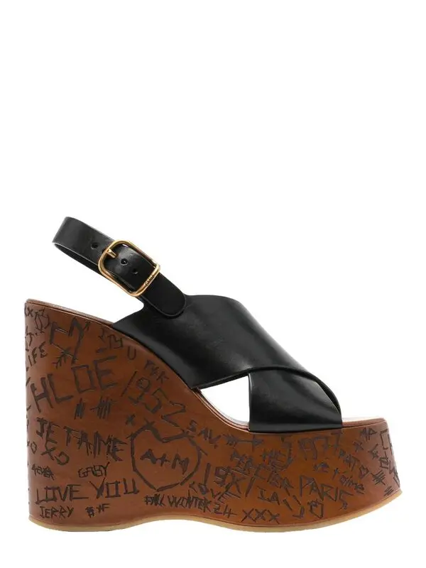 Chloé Calf Leather Wedge Sandals - Black