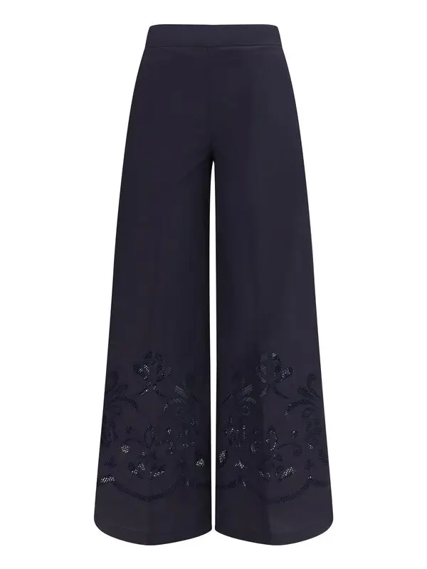 FORTE_FORTE Embroidered Wide Leg Cotton Pants - Blue