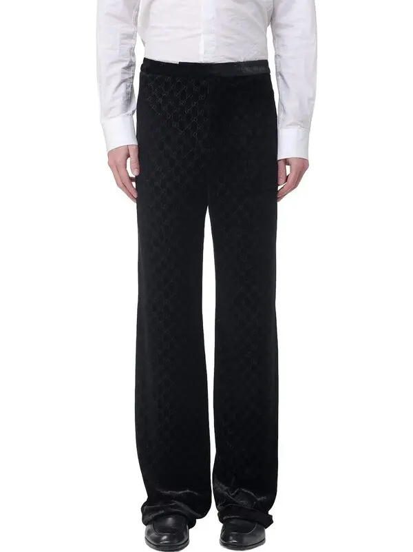 Gucci Wide Leg Monogram Velvet Pants - Black