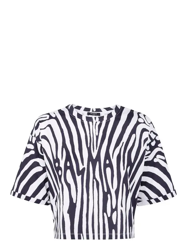 Balmain Zebra Print Organic Cotton Cropped T-shirt - Black