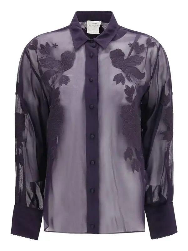 FORTE_FORTE Embroidered Organza Shirt - Blue