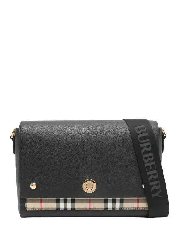 Burberry Check Pattern Leather Shoulder Bag - Black