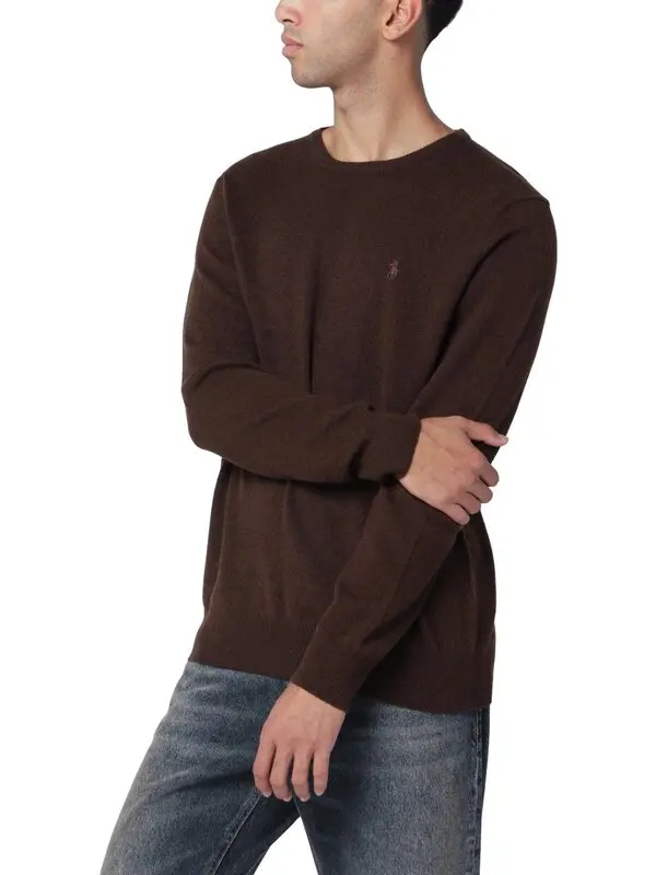 Polo Ralph Lauren Brown Wool Crewneck Sweater - Cream