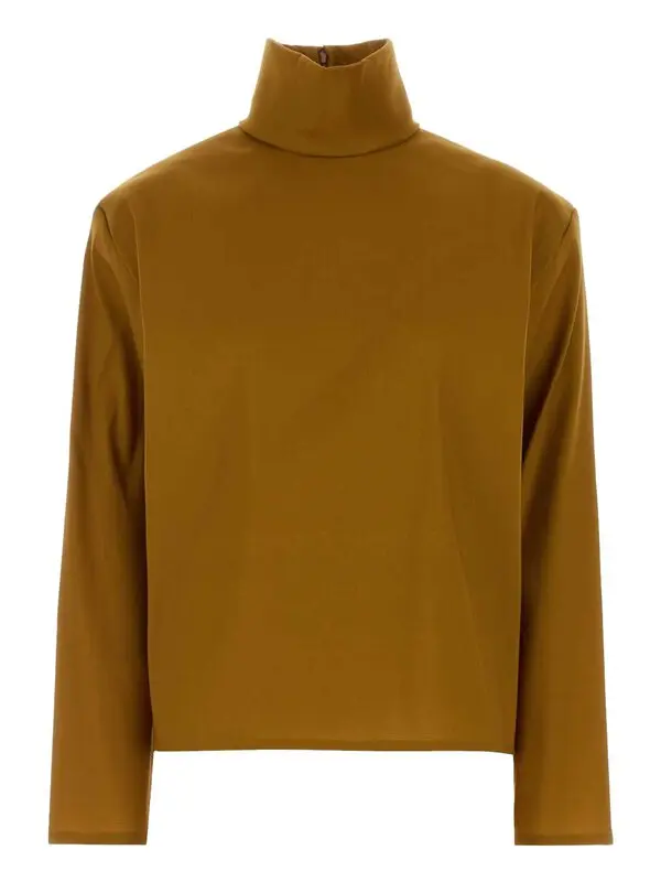 Saint Laurent Stretch Silk Blend Turtleneck Top - Orange