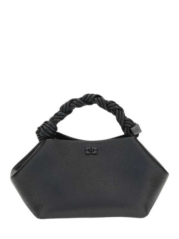 GANNI Small Grained Handbag With Braided Handle - Black