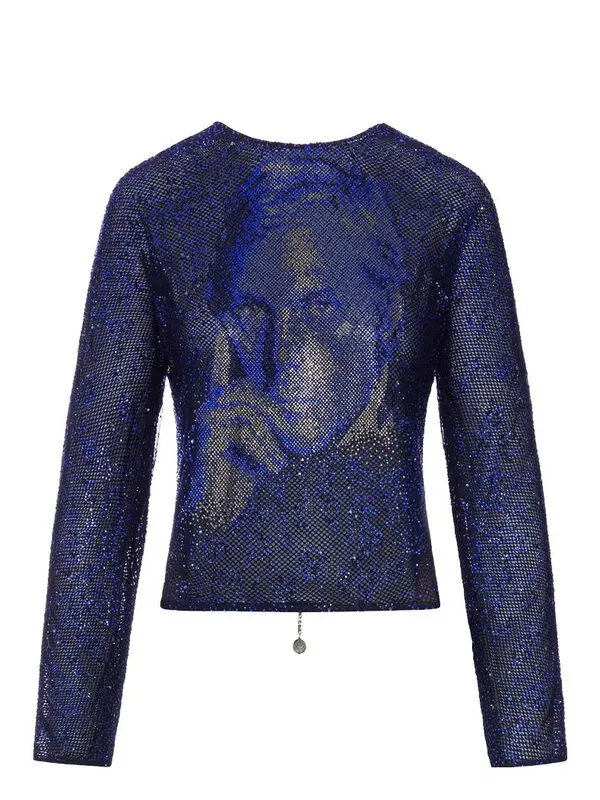 Giorgio Armani Embellished Long Sleeve Top - Blue