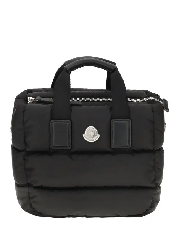 Moncler Quilted Padded Tote Bag With Logo - Black