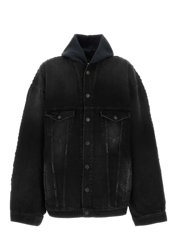Balenciaga Two-tone Denim And Jersey Hooded Jacket - Multicolor