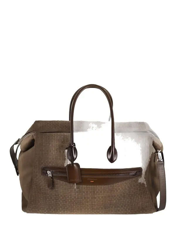 Santoni Woven Leather Travel Holdall - Brown