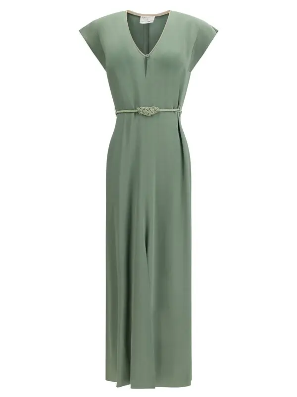 FORTE_FORTE Long Kaftan Dress With V-neck And Belt - Green