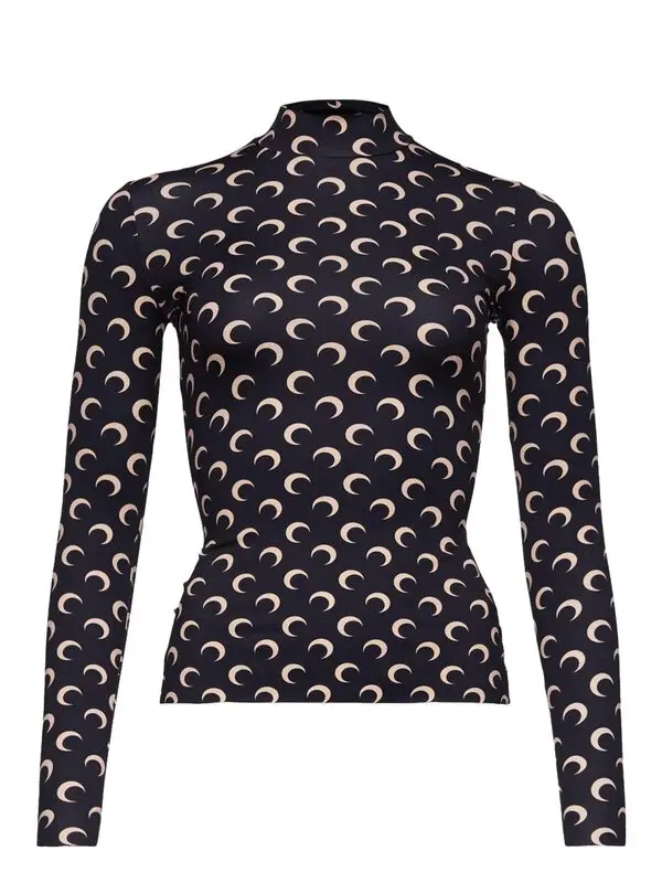 MARINE SERRE Moon Print High Neck Top - Black