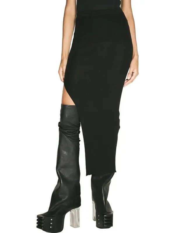 Rick Owens Ribbed Maxi Skirt With Rear Split - Black