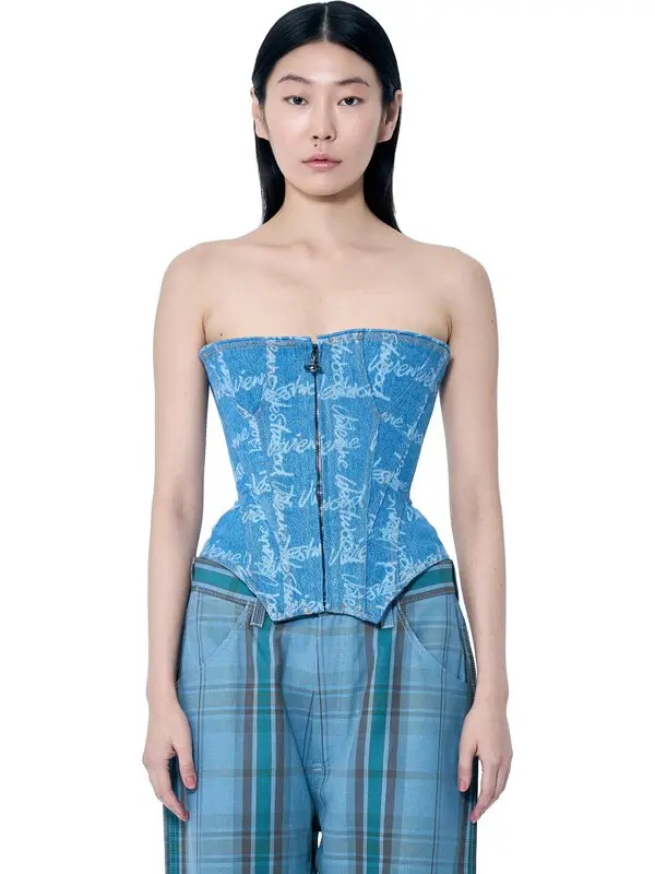 VIVIENNE WESTWOOD Denim Cobrax Corset With All-over Logo Motif - Blue