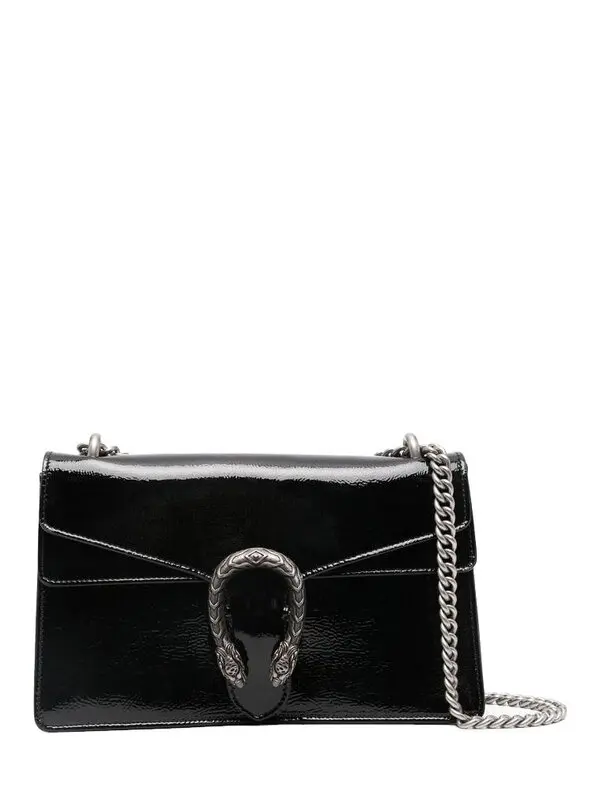 Gucci Calf Leather Tiger Head Shoulder Bag - Black