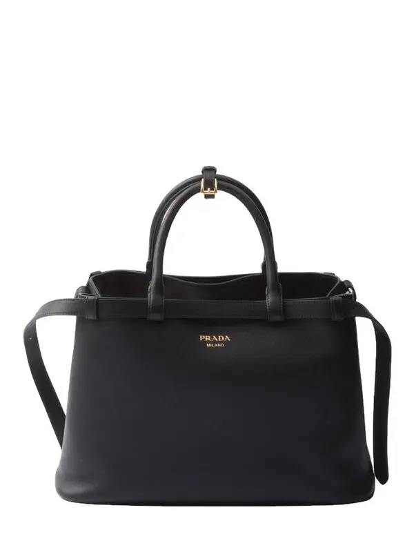 Prada Leather Tote Bag With Gold Tone Buckle Fastening - Black