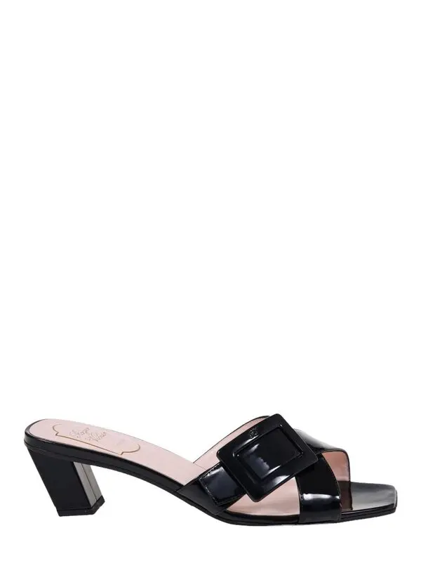 ROGER VIVIER Belle Vivier Leather Mules With Lacquered Buckle - Multicolor