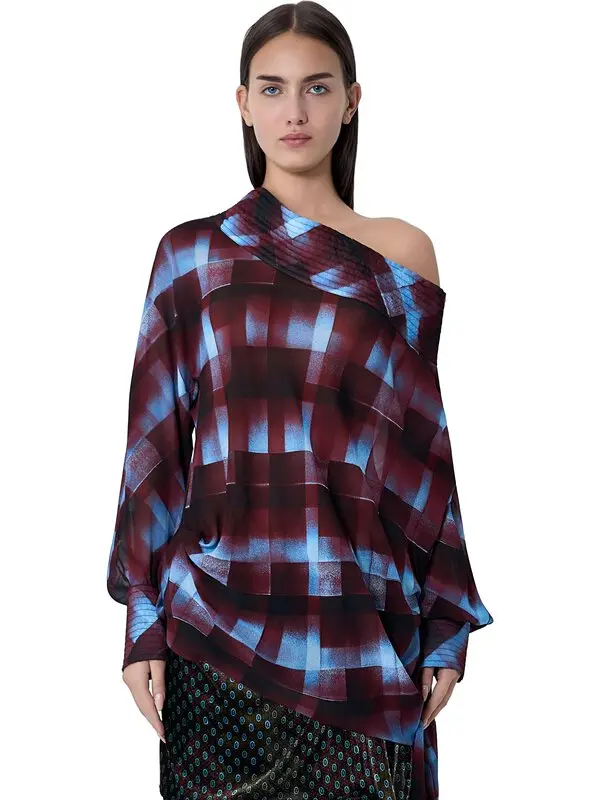 Dries Van Noten Asymmetrical Check Print Viscose Shirt - Multicolor