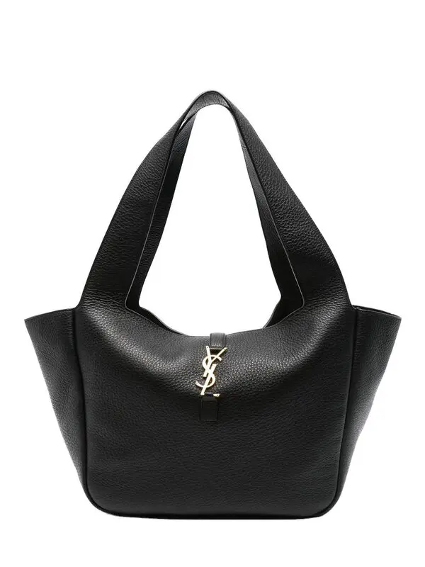 Saint Laurent Calf Leather Cassandre Logo Shoulder Bag - Black