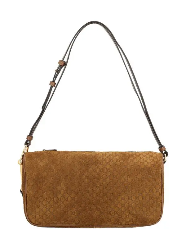 Gucci Suede Shoulder Bag With Gg Motif - Brown