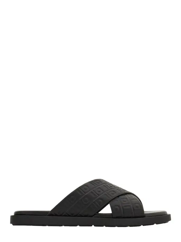 FERRAGAMO Embossed Monogram Leather Crossover Strap Sandals - Black