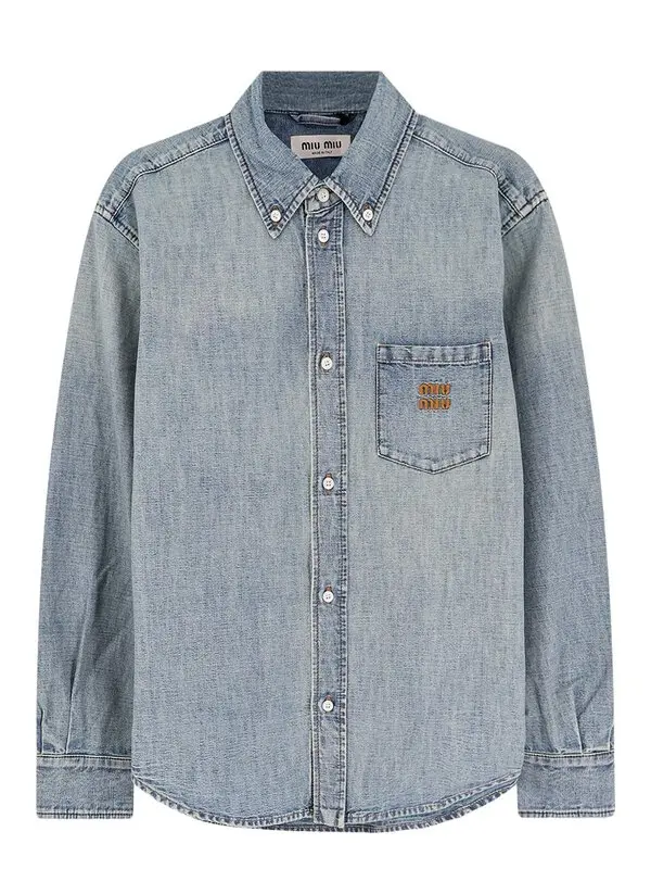 Miu Miu Embroidered Denim Shirt - Multicolor