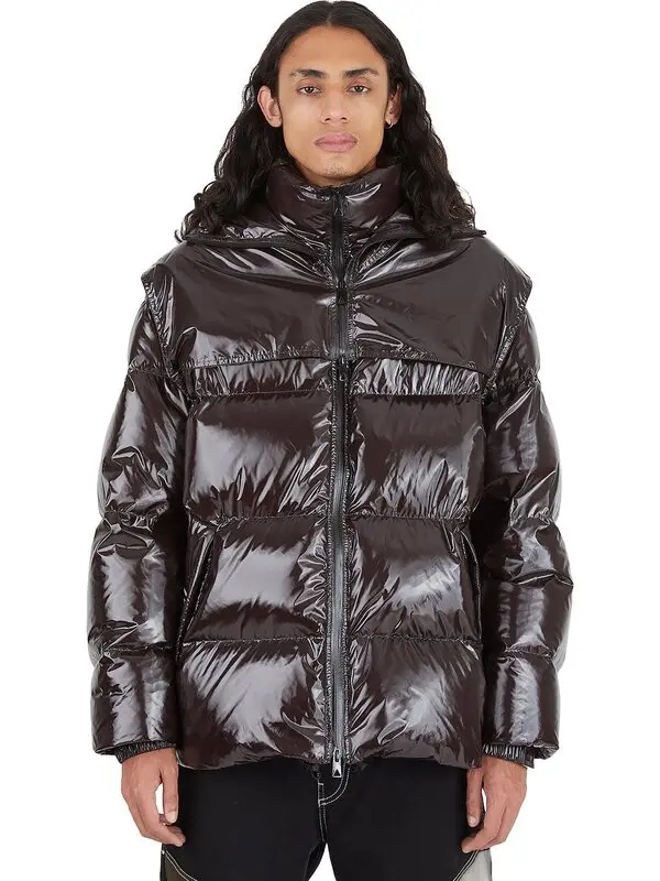 Bottega Veneta Glossy Padded Down Jacket With Funnel Neck And Drawstring Hem - Brown
