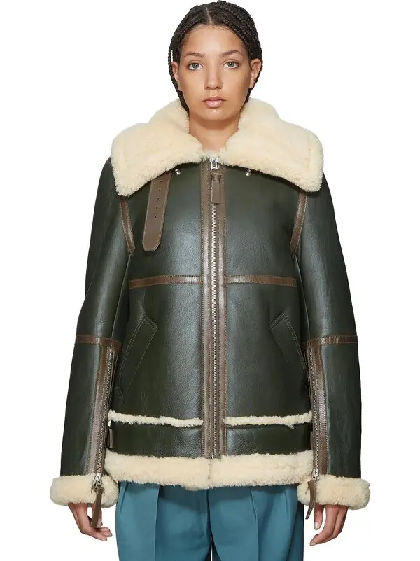 Acne Studios Long Raf Shearling Jacket - Green
